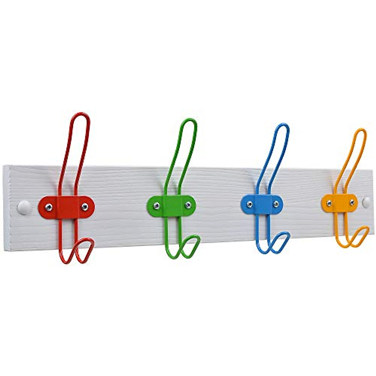 Tibres - Kids Coat Hook Rack for Boys and Girls for Jackets Clothes Hats Backpacks Robes and Towels - Kids Hanger for Use in Nursery Bedroom and Bathroom - Safe Colorful Wire Hooks and White Rail