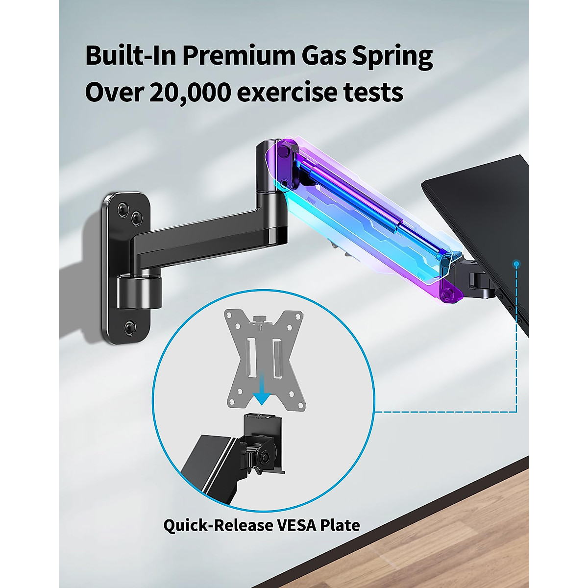 MOUNTUP Single Monitor Wall Mount for Max 32 Inch Computer Screen, Fully Adjustable Gas Spring Monitor Arm, Wall Mounted Monitor Holder Support 2.2-17.6lbs Display, VESA Bracket Fit 75x75mm, 100x100mm
