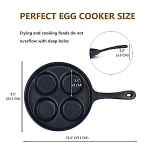 waykea 4-Cup Cast Iron Fried Egg Pan 9.5” Pancake Pan Burger Omelet Cooker Griddle Egg Skillet for Breakfast, Kitchen Cookware for Gas Stove & Induction Cooker