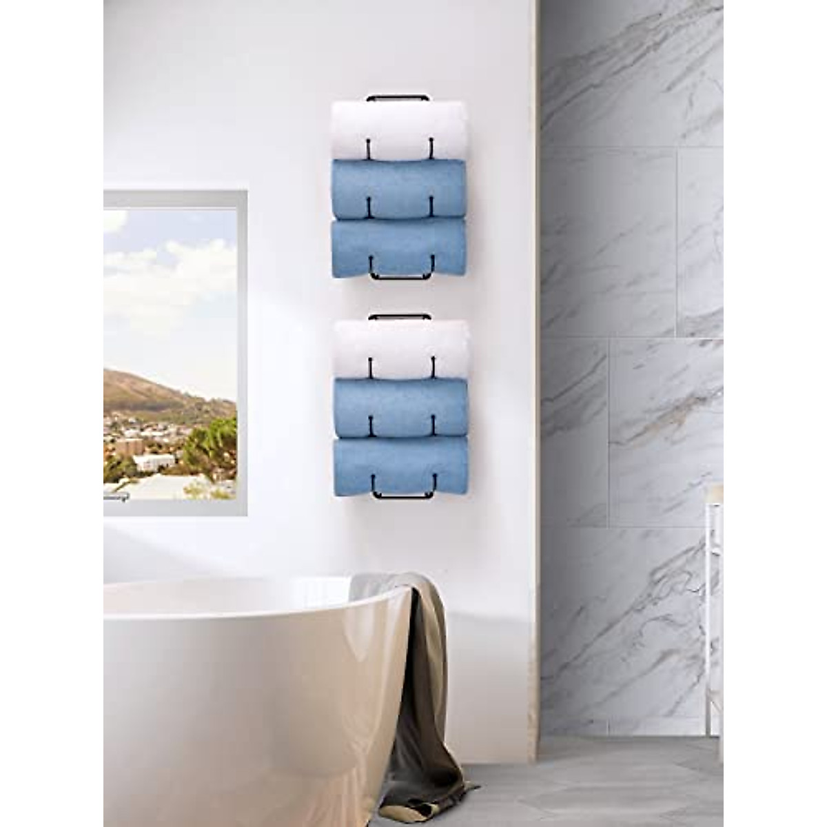 Elbourn Towel Rack, Set of 2 Towels Holder Wall Mounted Washcloths Shelf Metal Storage Organizer for Bathroom - Black