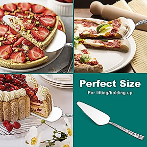 5-Piece Pie Server, E-far Hammered Stainless Steel Cake Server Spatula for Cutting Pastry Cheese Pizza, Serrated Edge with Square Handle, Mirror Polished & Dishwasher Safe-8.9 Inch
