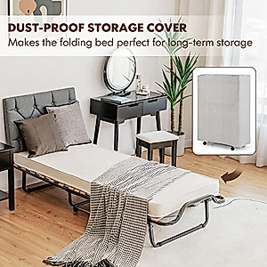 GOFLAME Folding Bed with Memory Foam Mattress, Portable Rollaway Guest Bed with Heavy-Duty Steel Frame & Rolling Casters, Sleeper Bed Cot Size for Adults & Kids, Dustproof Cover Included