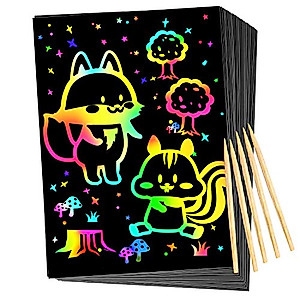 QXNEW Scratch Rainbow Art for Kids: Magic Scratch off Paper Children Art Crafts Set Kit Supplies Toys Black Scratch Sheets Notes Cards for Boys Girls Birthday Party Favors Games Christmas Easter Gifts