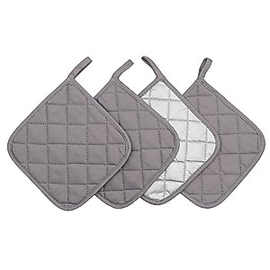 Cotton Heat Resistant Pot Holders, Everyday Kitchen Basic Square Solid Color Pot Holder, Multipurpose Quilted Hot Pads for Cooking and Baking Set of 4 (Grey)
