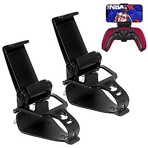 2 Pack PS5 Controller Phone Clip Mount for Mobile Remote Play, Foldable Stand Holder Game Clamp Bracket Grip for DualSense 5 Controller Compatible with Smart Android/iOS Mobile Phones, Black