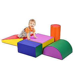 Costzon Crawl and Climb Foam Play Set, Colorful 5 Piece Lightweight Foam Shape for Climbing, Crawling & Sliding, Safe Soft Foam Block for Preschoolers, Baby, Kids (Multicolor)
