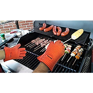 BBQ Grilling Gloves Oven Mitts Gloves for Cooking Baking Barbecue Potholder（Orange）