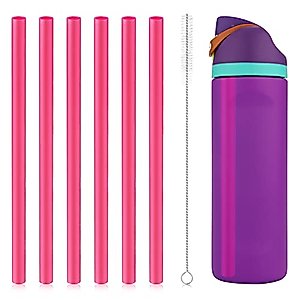 6pcs Replacement Straws for Owala FreeSip 24oz 32oz, Reusable Plastic Straws with Cleaning Brush for Owala Insulated Water Bottle 24 oz 32 oz and Flip 25 oz, Tumbler Accessories (Pink)