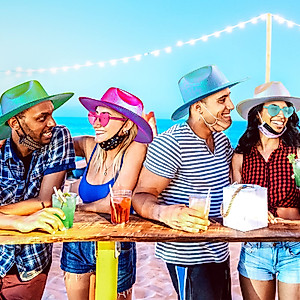 Coume 23 Pcs Cowboy Light up Hat Bulk Flashing Holographic Cowgirl Hats with Heart Sunglasses for Women Costume Accessories(Vivid Color, Novel Style)