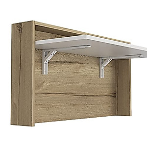 Tuhome London 20-inch Tall Wall-Mounted Floating Desk, Light Oak/White