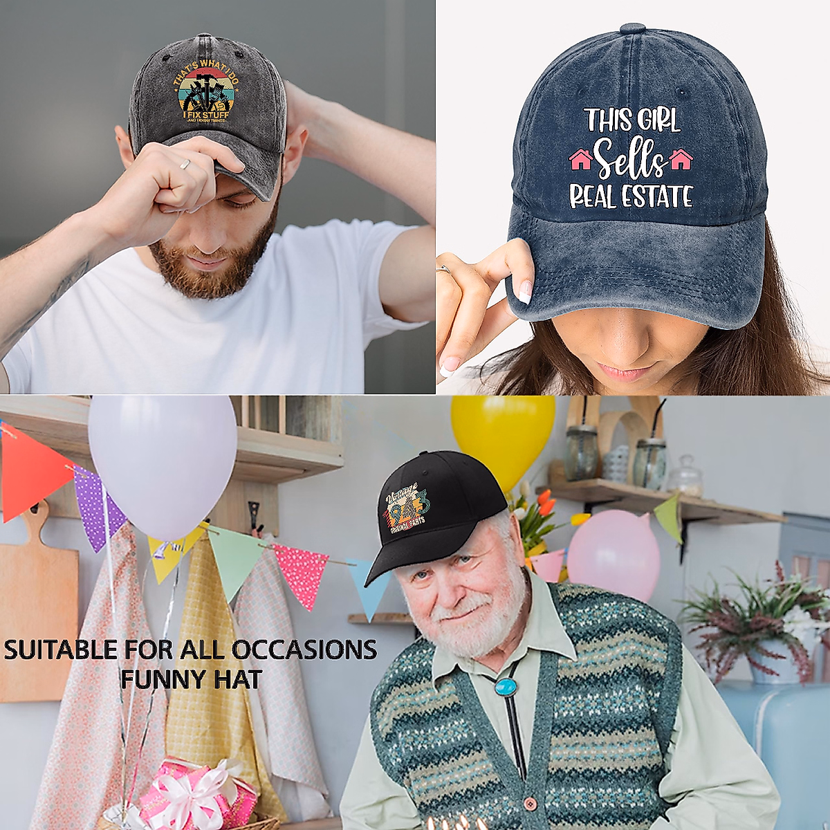 Pishovi Queen of The Camper Funny Distressed Washed Black Baseball Cap, Vintage Adjustable Cotton Cap, Retirement Gifts for Men and Women, Birthday Gift for Mom Wife Sister BFF Camping Lovers