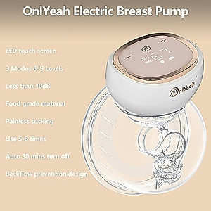 Breast Pump,Onlyeah Wearable Breast Pump Electric Breast Pump Hands Free Portable Breast Feeding Pumps,3 Modes-9 Levels Painless Low Noise Touch Screen Baby Pump with 2 Pack