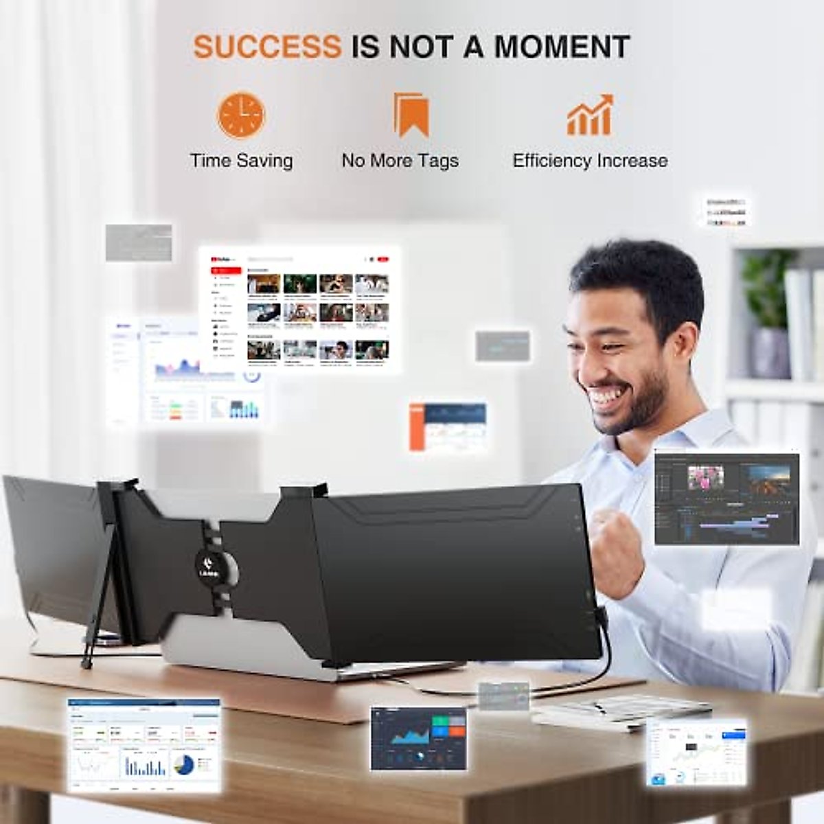 LIMINK 15.4" Portable Triple Monitor for 15.6-18.5” Notebooks | 1080P IPS Double Freestanding Narrow-Bezel Laptop Screen Extender | Compatible with MacOS & Windows | Powered by USB-C & HDMI