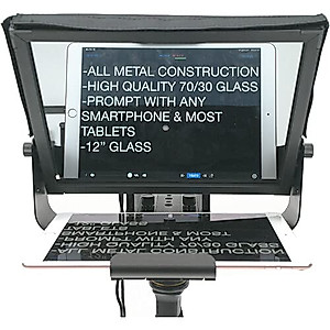 Glide Gear TMP100 Adjustable iPad/ Tablet/ Smartphone Teleprompter Beam Splitter 70/30 Glass w/ Carry Case No Plastic All Metal / No Assembly Required
