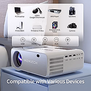 WEWATCH 4K FullHD WiFi6 Projector - with PCF1 Web Camera V53Pro 4K Support 280 ANSI Lumens Native 1080P 230" Project Size Portable Outdoor Projectors, Bluetooth Movies Video Projector