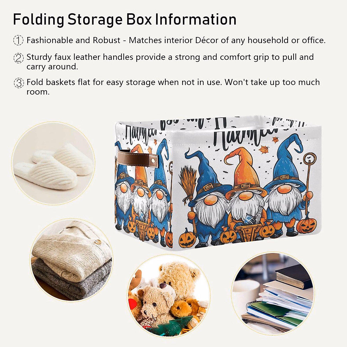 senya Halloween Storage Basket, Halloween Dwarf Foldable Fabric Collapsible Storage Bins Organizer Bag for Storage Clothes