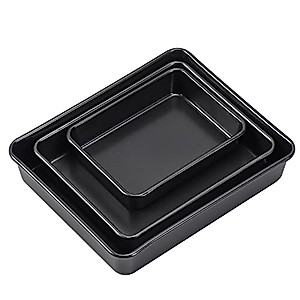 CAMOFOXIN Nonstick Roasting Pan, Deep Baking Pan Set, Large Cake Pan Sets for Oven, 3-Piece Brownie Pan （Black）