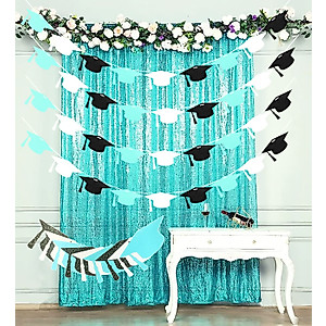Graduation Decorations Turquoise Black 2023/4pcs Graduation Hat Banner Garlands Teal White Black for Class of 2023 Graduation Party Supplies Teal Grad