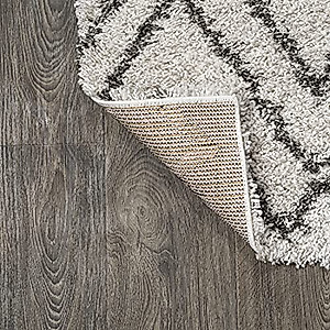 JONATHAN Y SHG103A-8 Soller Diamond Trellis Shag Indoor Area-Rug, Contemporary, Modern, Bohemian Easy-Cleaning,Bedroom,Kitchen,Living Room,Non Shedding, Beige/Dark Gray, 8 X 10
