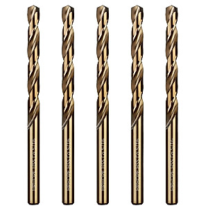 5/16 Inch Cobalt Drill Bits 5Pcs - HPHOPE M35 HSS Metal Twist Drill Bits Set, Jobber Drill Bits Length and Straight Shank, Suitable for Drilling in Hard Metal, Stainless Steel, Cast Iron