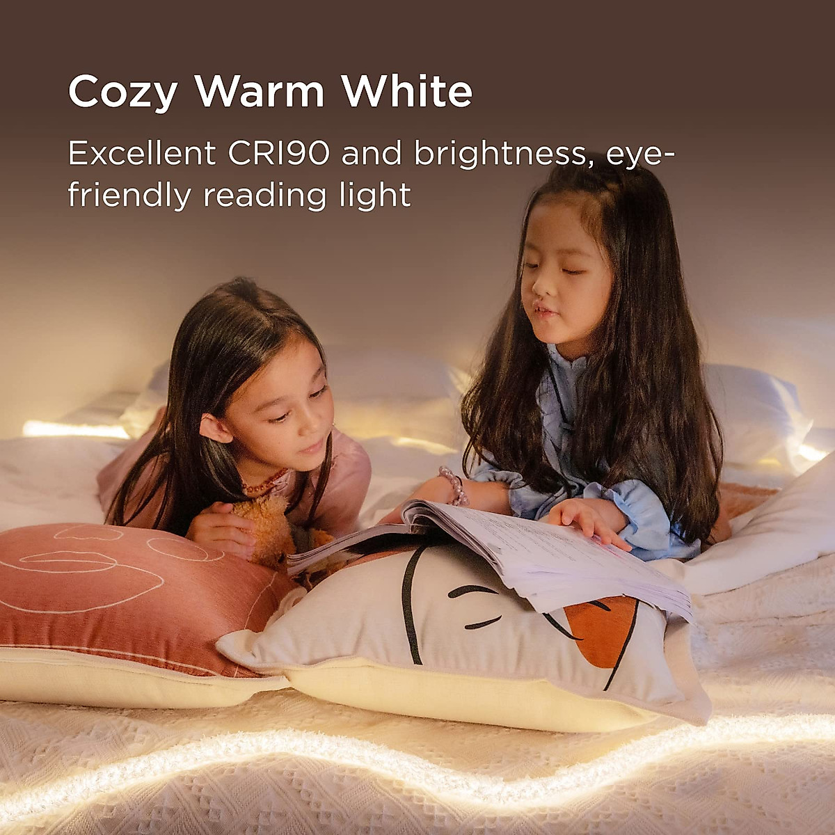 CECOCECO LED Night Light Rope Strip Neon Lights for Kids Bedroom 10ft Warm White Battery Adapter 12V Cute Portable Touch Decorations Plush 320 LEDs DIY Gifts for Women Girls Indoor Party Christmas