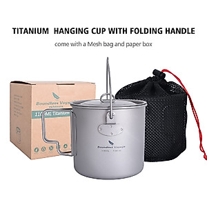 usharedo Camping Titanium Pot with Lid and Collapsible Handle Outdoor Hiking Picnic Cup Mug Water Bottle 1100ml