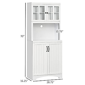 HOMCOM Accent Kitchen Buffet and Hutch Wooden Storage Cabinet with Glass Framed Door, and Microwave Space, White