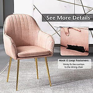Giantex Modern Dining Chairs Set of 2 - Upholstered Arm Dining Chair with Steel Legs, Thick Sponge Seat, Non-Slipping Pads, Modern Leisure Chair for Dining Room, Living Room, Bedroom, Pink