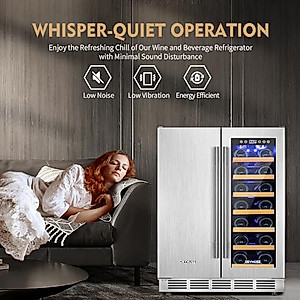 ORYMUSE Wine and Beverage Refrigerator, 24 Inch Stainless Steels Beverage Fridge Dual Zone, Wine Beverage Cooler Built-in or Freestanding with Upgraded Cooling, 20 Bottles and 88 Cans Large Capacity