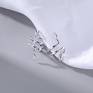 Reffeer Solid 925 Sterling Silver Snake Cuff Earrings No Piercing Wraps for Women Teens Snake Clip On Earrings Crawler (A-Silver)