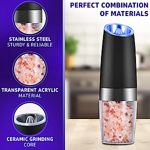 2Pcs Electric Salt and Pepper Grinder Set - Electric Pepper Grinder Automatic Salt and Pepper Grinder Set Electric Salt and Pepper Shakers - Gravity Electric Salt and Pepper Grinder Set Salt Grinder