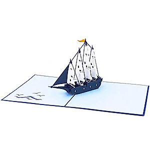 Clipper Ship 3D Pop Up Greeting Card - Sailboat, Ocean, Happy Birthday, Just Because, Special Days, Retirement, Graduation, Friendship,Anniversary Card, Unique Gifts For Men, Women | Pop Card Express (Clipper Ship Pop Up Card)
