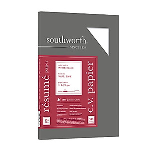 Southworth 100% Cotton Resume Paper, 8.5” x 11", 24 lb/90 gsm, Wove Finish, White, 100 Sheets - Packaging May Vary (R14CF) (SOUR14CF)