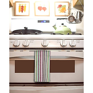 Urban Villa Kitchen Towels Blue Multi Dobby Stripes Premium Quality 100% Cotton Dish Towels Mitered Corners Ultra Soft (Size: 20x30 Inches) Highly Absorbent Bar & Tea Towels (Set of 6)