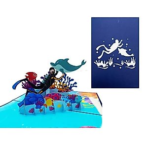 ETA 3D Under the Ocean Pop Up Card for Diver, 3D Birthday Pop up Card for Diving Lover, Ocean Lover or Diver or Diving Coach, Son Grandpa Father Dad Husband Friend Colleague, Father Day Card, H13