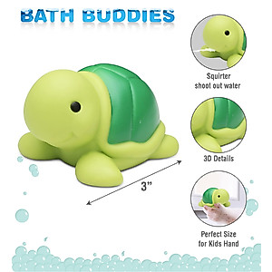 DolliBu Sea Turtle Bath Buddy Squirter – Floating Green Turtle Rubber Bath Toy, Fun Water Squirting Bathtime Play for Toddlers, Cute Sea Life Animal Toy