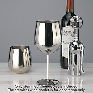 PG Set of 4 Stainless Steel Wine Glass - 18.5oz Silver Mirror Finished Wine Glasses - Unbreakable Wine Glasses - Stem Metal Wine Goblets