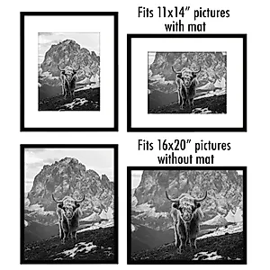 Americanflat 16x20 Picture Frame with Polished Plexiglass - Set of 5 - Use as 11x14 Frame with Mat or 16x20 Frame Without Mat - Galleria Collection - Gallery Wall Frame Set for Wall Display - Black