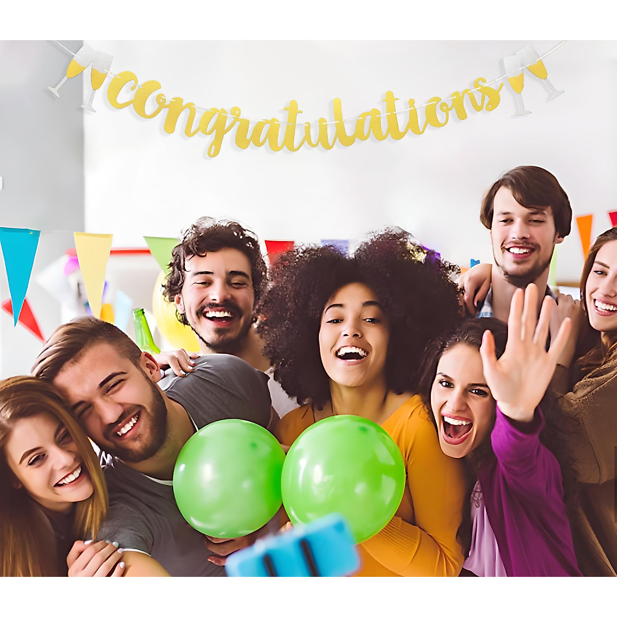 Congratulations Banner|Wedding|Anniversary|Graduation|Retirement Party Decorations Supplies Shimmering Gold Letters Banner Cheers