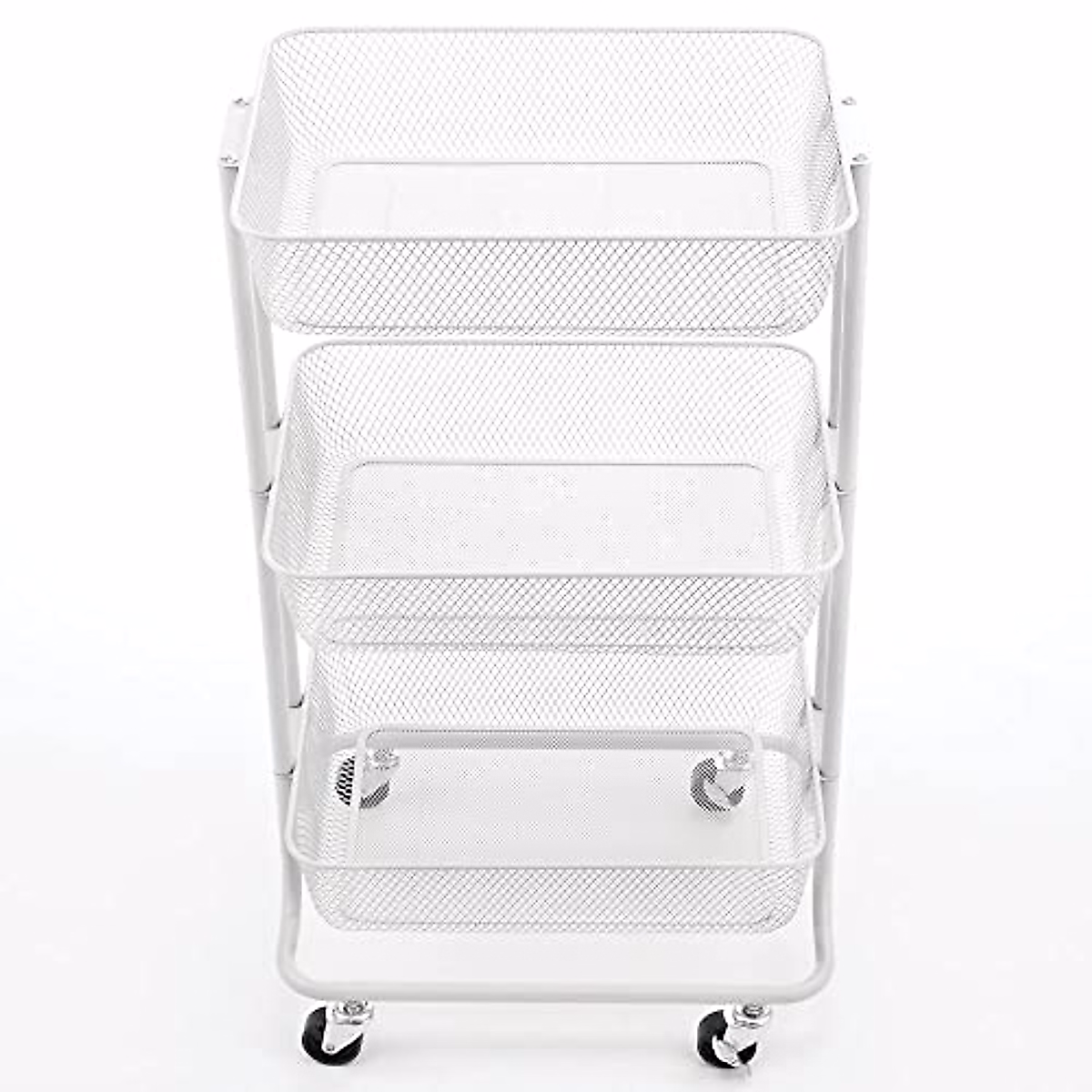 mDesign Metal 3-Tier Portable Rolling Household Storage Cart for Bathroom, Kitchen, Craft Room, Laundry Room, and Kid's Playroom - 4 Rotating Wheels - White