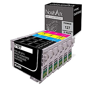 NoahArk 6 Packs T127 Remanufacture Ink Cartridge Replacement for Epson 127 T127 use for Workforce 545 845 645 WF-3540 WF-3520 WF-7010 WF-7510 WF-7520 NX530 NX625 (3 Black 1 Cyan 1 Magenta 1 Yellow)