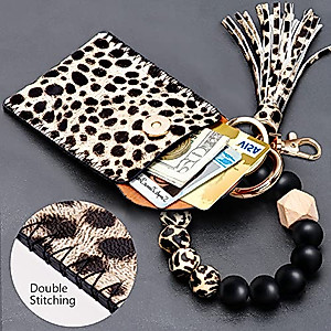 UpUDo Keychain Bracelet Wristlet, Silicone Beaded Key Ring Bracelet with Card Wallet, Elastic Keyring Bangle for Womens