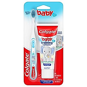 Colgate Baby Training Toothpaste and Toothbrush Kit, Mild Fruit Flavor Set for Ages 3-24 Months