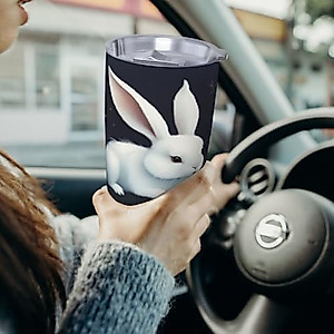 EKPRAVDKTF Cute White Rabbit 20oz Insulated Stainless Steel Tumbler With Lids And Straws, Double Wall Vacuum Travel Coffee Mug, Thermal Cup For Cold & Hot Drinks, Reusable Metal Straw & Brush