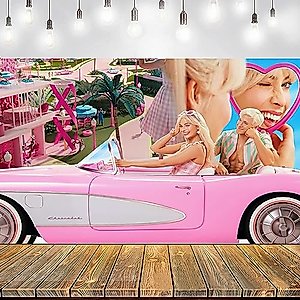 Backdrop Suitable for Barbie Birthday Party Decorations, Pink Theme Background Suitable for Barbie Baby Shower Party Cake Table Decorations Supplies, Movie Theme Banner
