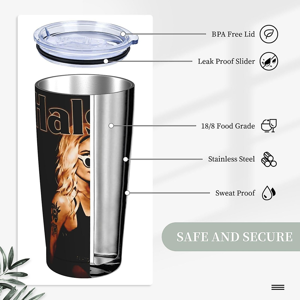 HIKTIEK Halseys Stainless Steel Insulated Car Sippy Cup With Lid Travel Mug for Cold Hot 20 oz