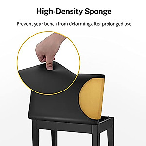 Donner Piano Bench with Storage, Solid Wood Keyboard Bench Piano Bookcase Stool Chair Seat with High-Density Sponges Pad, Black