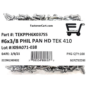 #6x3/8 Stainless Steel Phillips Pan Head Self Drilling Tapping TEK Screw (410 Stainless Steel) 100 Pieces 6X3/8