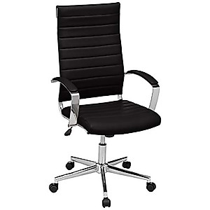 Amazon Basics High-Back Executive Swivel Office Desk Chair with Ribbed Puresoft Upholstery, Lumbar Support, Modern Style, 23.9"D x 24.69"W x 41.5"H, Black