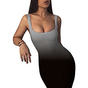 Tank Dress for Women, Women's Summer Print Sexy Sleeveless Basic Midi Club Dress(Black, S)